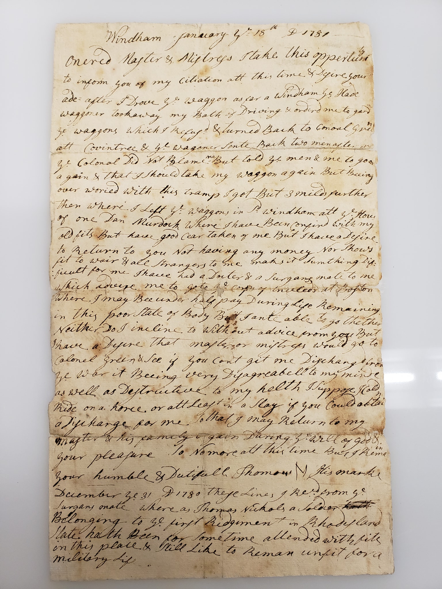 Thomas Nichols Letter at the Varnum Armory … a Stunning 18th-Century ...